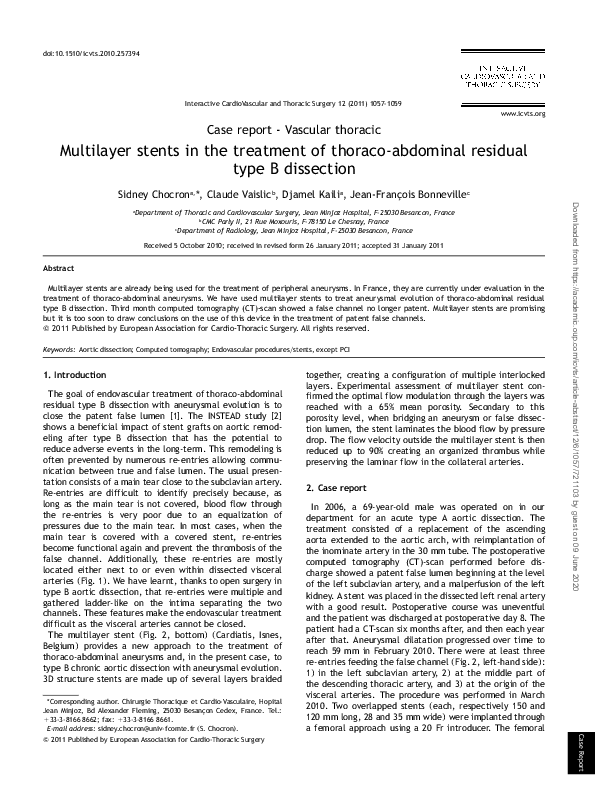 (PDF) Multilayer stents in the treatment of thoraco-abdominal residual ...