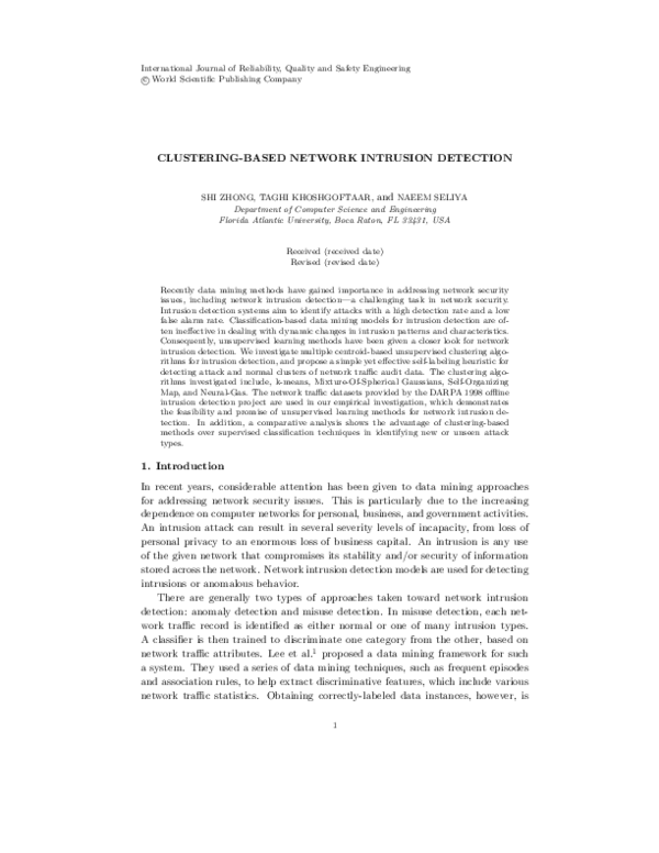 Pdf Clustering Based Network Intrusion Detection