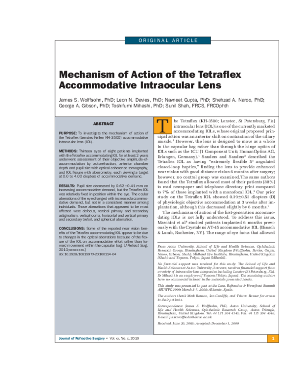 (PDF) Mechanism of Action of the Tetraflex Accommodative Intraocular Lens