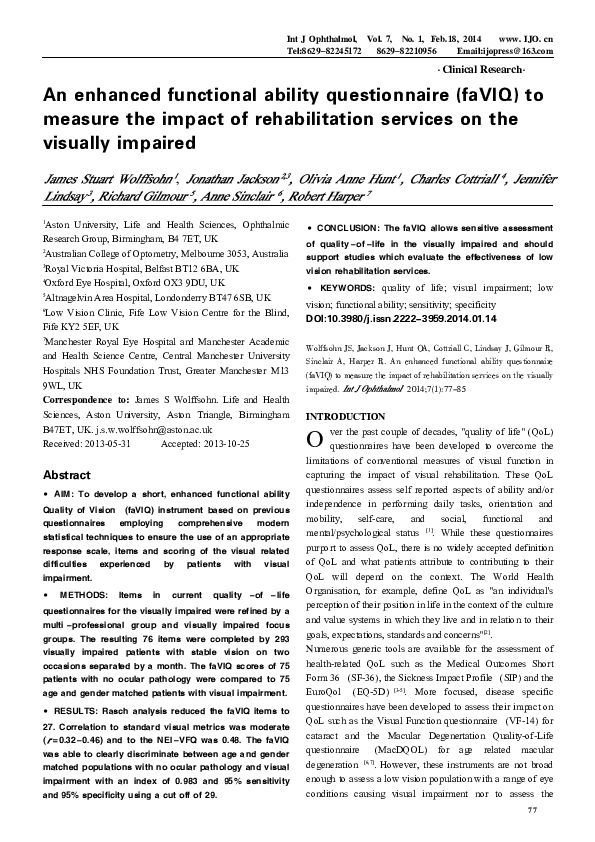 (PDF) An enhanced functional ability questionnaire (faVIQ) to measure ...