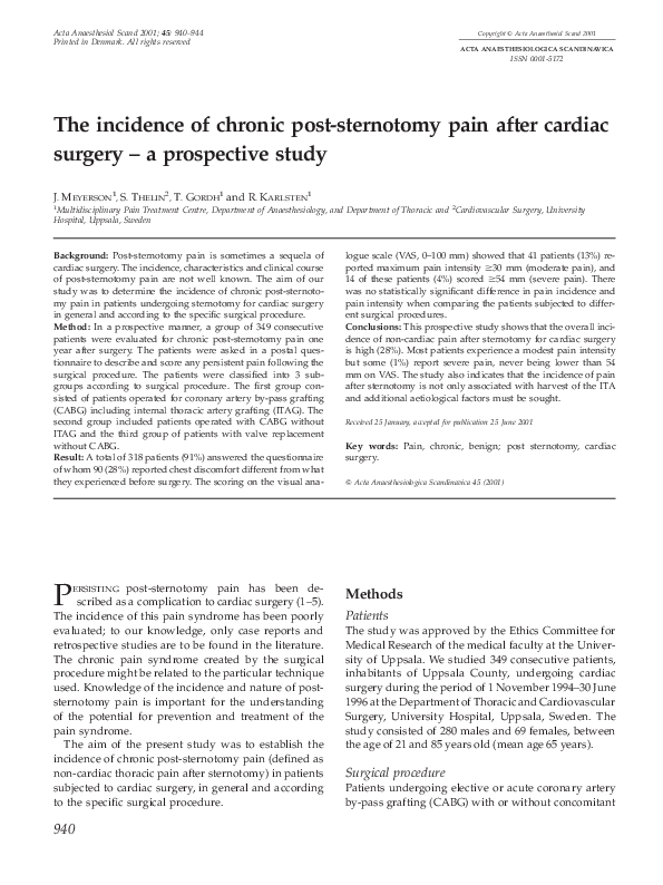 (PDF) The incidence of chronic post-sternotomy pain after cardiac ...