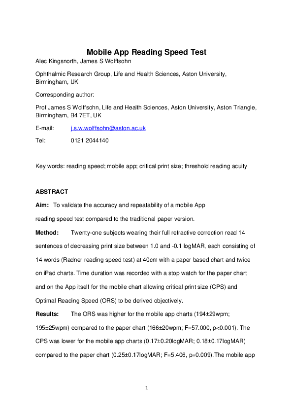 (PDF) Mobile app reading speed test