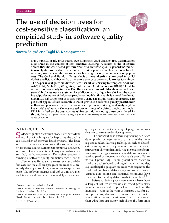 (PDF) The use of decision trees for cost-sensitive classification: an empirical study in ...