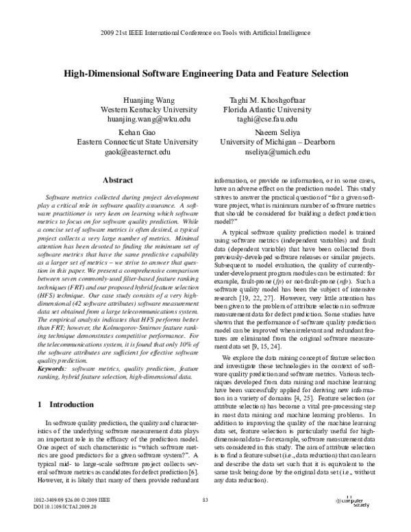 (PDF) High-Dimensional Software Engineering Data and Feature Selection