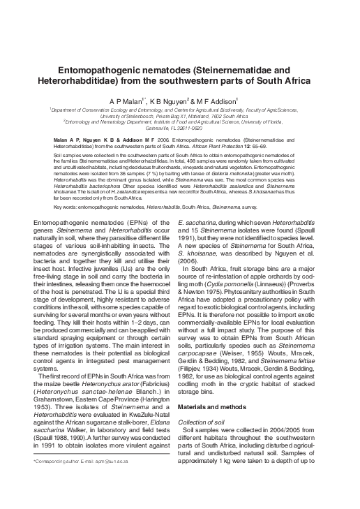 (PDF) Entomopathogenic nematodes (Steinernematidae and Heterorhabditidae) from the southwestern ...