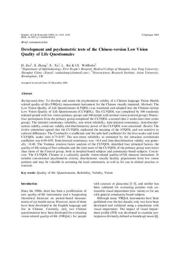(PDF) Development and psychometric tests of the Chinese-version Low ...