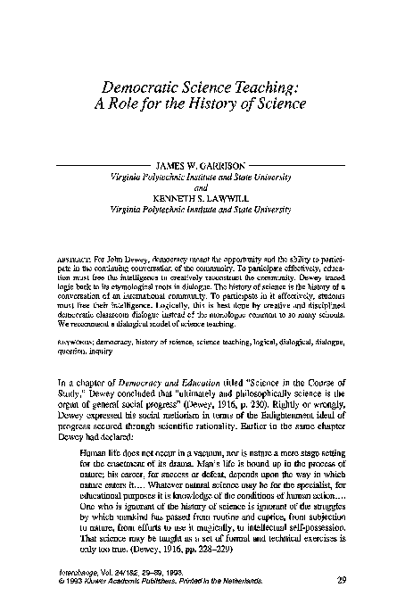 (PDF) Democratic science teaching: A role for the history of science
