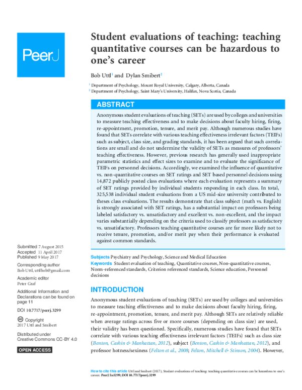 (PDF) Student evaluations of teaching: teaching quantitative courses ...