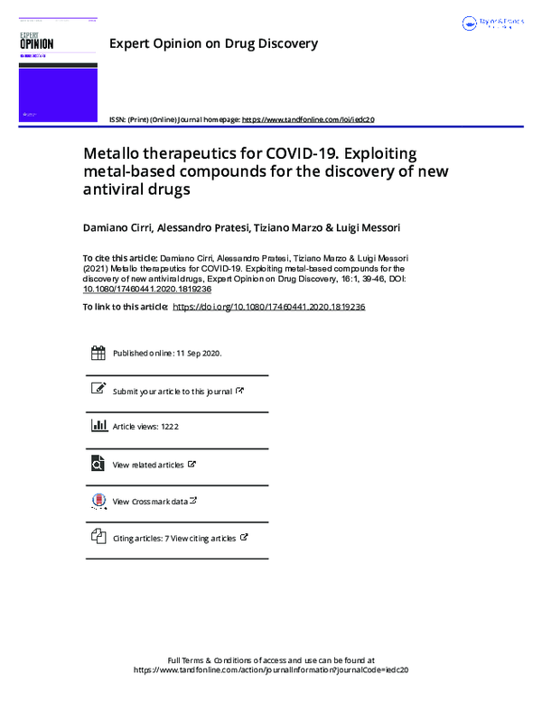 (PDF) Metallo therapeutics for COVID-19. Exploiting metal-based ...