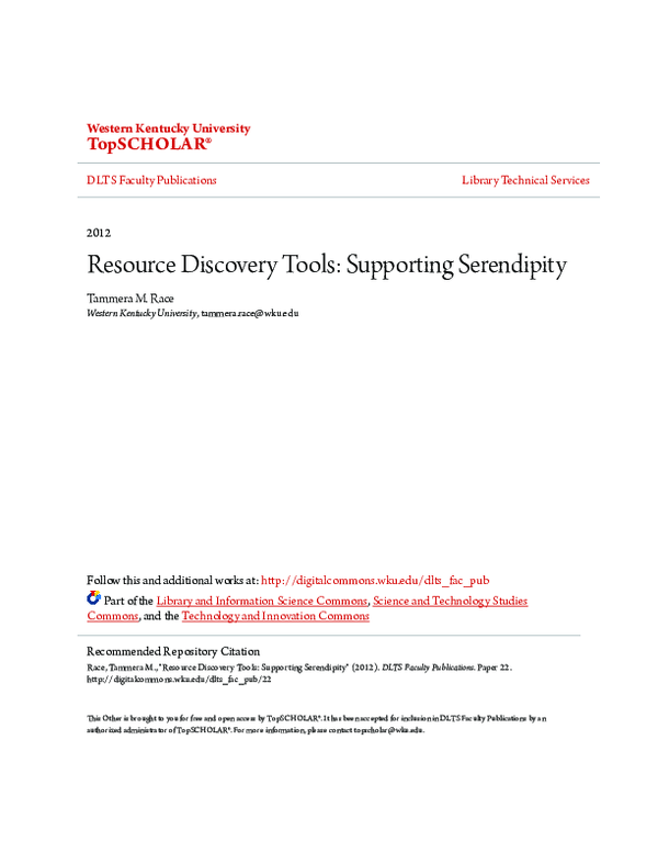 (PDF) Resource Discovery Tools: Supporting Serendipity