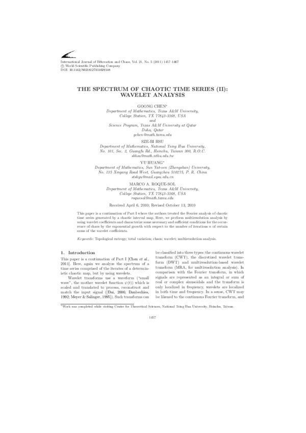 (PDF) The Spectrum of Chaotic Time Series (II): Wavelet Analysis | Goong Chen - Academia.edu