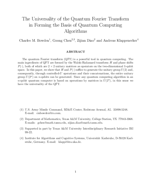 (PDF) The universality of the quantum Fourier transform in forming the basis of quantum ...