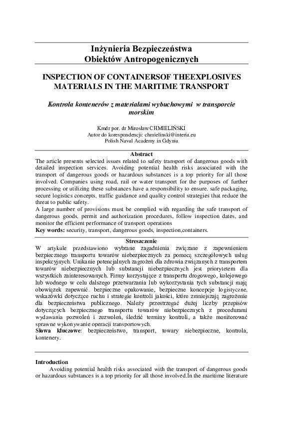 (PDF) Inspection of Containers of the Explosives Materials in the ...