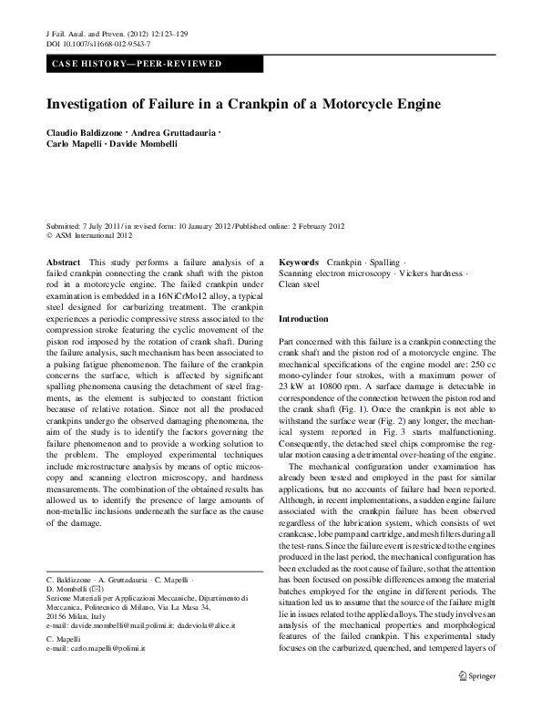 (PDF) Investigation of Failure in a Crankpin of a Motorcycle Engine