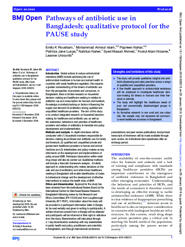 (PDF) Pathways of antibiotic use in Bangladesh: Qualitative protocol ...