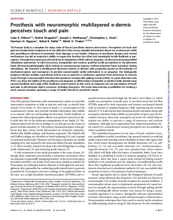 (PDF) Prosthesis with neuromorphic multilayered e-dermis perceives ...