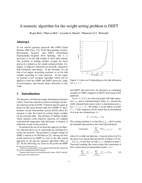 (PDF) A memetic algorithm for the weight setting problem in DEFT