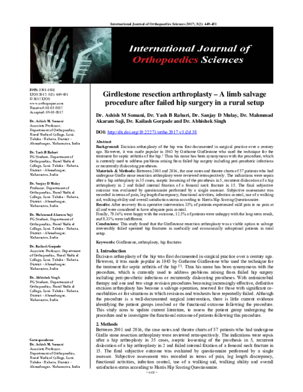 (PDF) Girdlestone resection arthroplasty – A limb salvage procedure ...