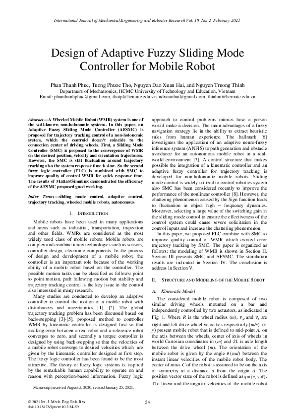 Pdf Design Of Adaptive Fuzzy Sliding Mode Controller For Mobile Robot