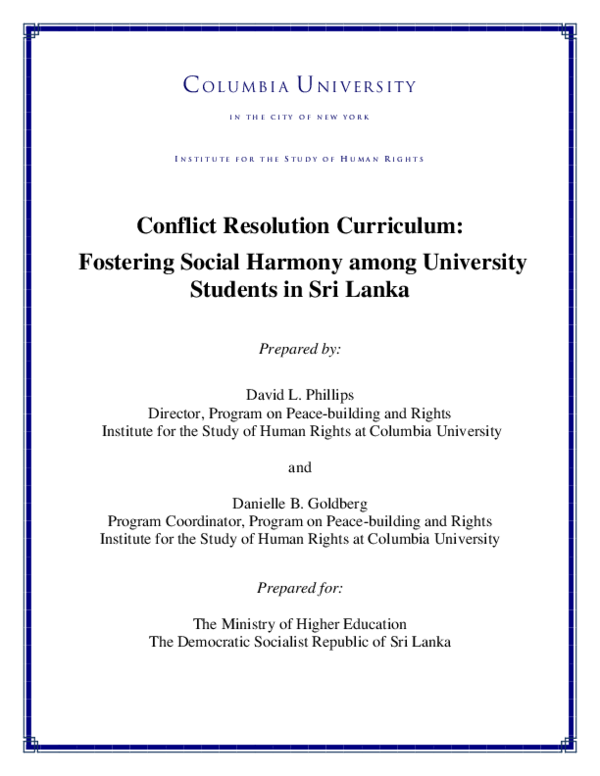 (PDF) Conflict Resolution Curriculum: Fostering Social Harmony among ...