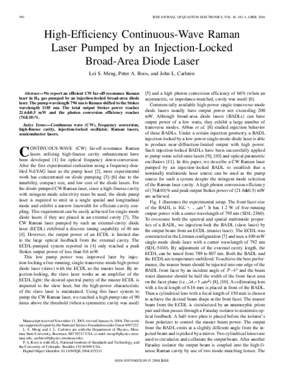 (PDF) High-Efficiency Continuous-Wave Raman Laser Pumped by an Injection-Locked Broad-Area Diode ...