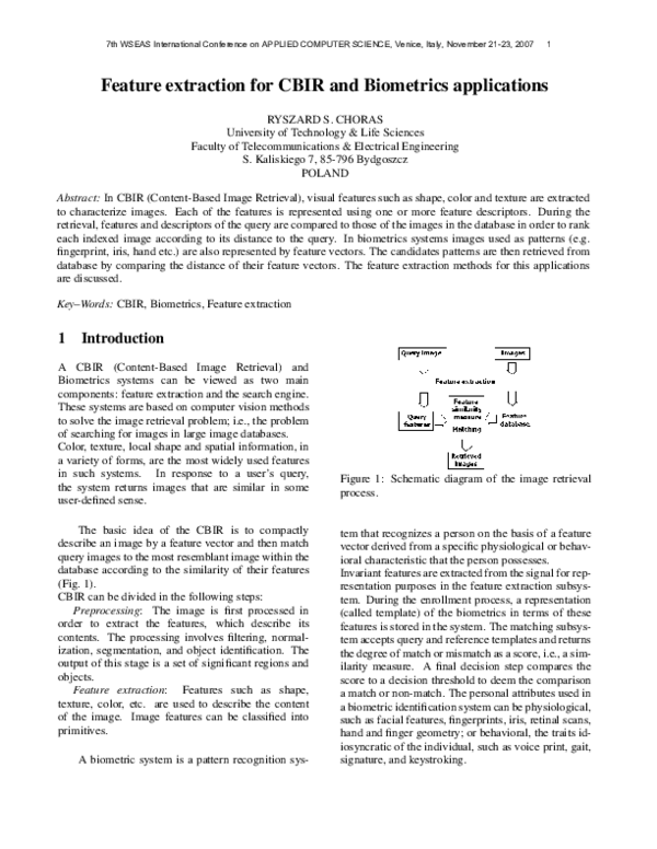 Pdf Feature Extraction For Cbir And Biometrics Applications