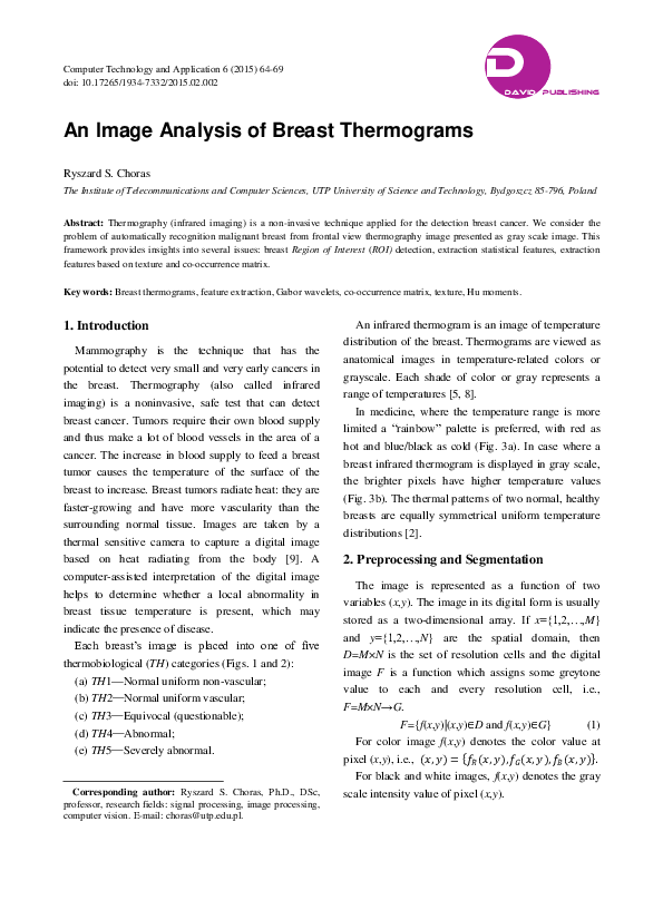 (PDF) An Image Analysis of Breast Thermograms