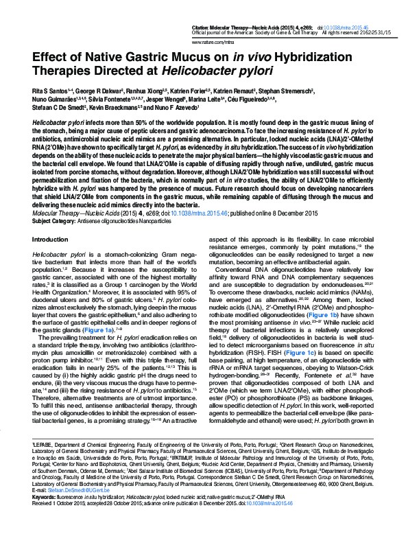 (PDF) Effect of Native Gastric Mucus on in vivo Hybridization Therapies Directed at Helicobacter ...