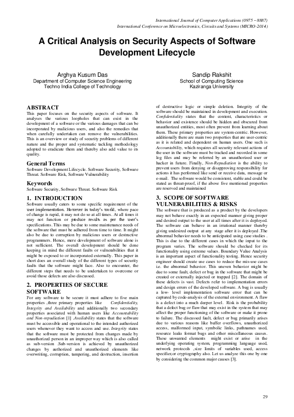 (PDF) A Critical Analysis on Security Aspects of Software Development ...