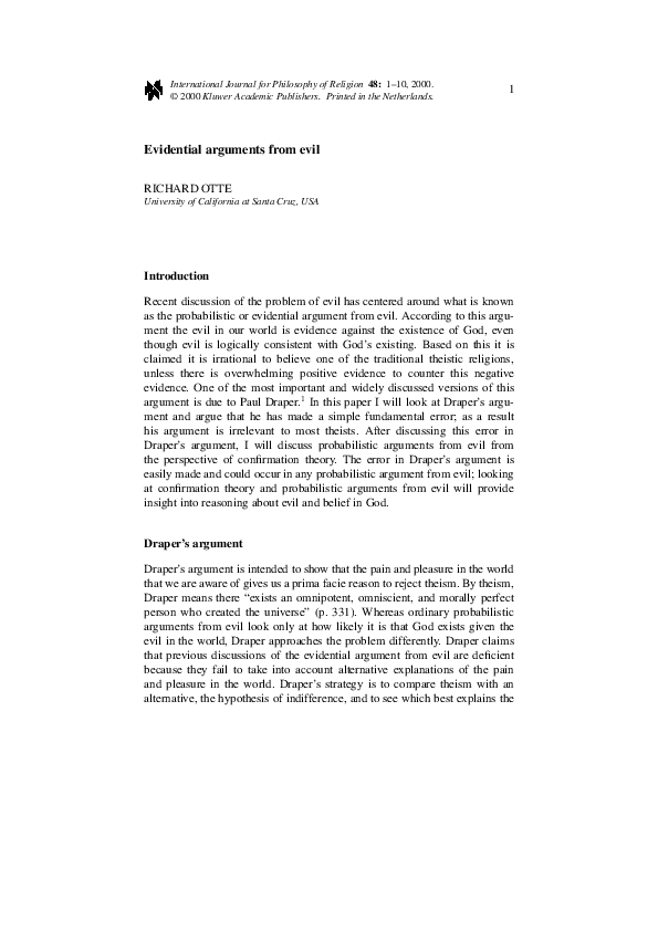 (PDF) Evidential arguments from evil