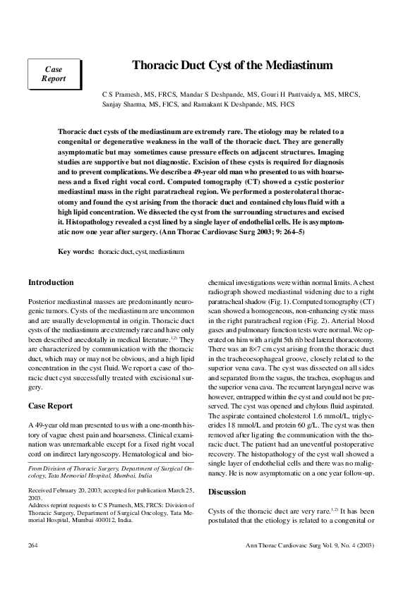 (PDF) Thoracic duct cyst of the mediastinum