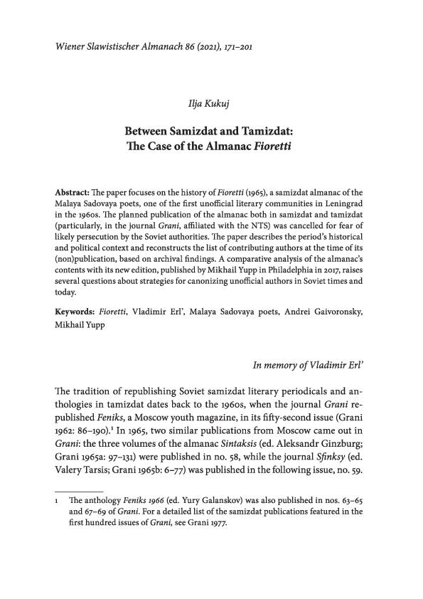(PDF) Between Samizdat and Tamizdat: The Case of the Almanac "Fioretti"