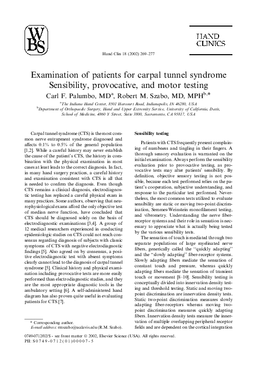 (PDF) Examination of patients for carpal tunnel syndrome