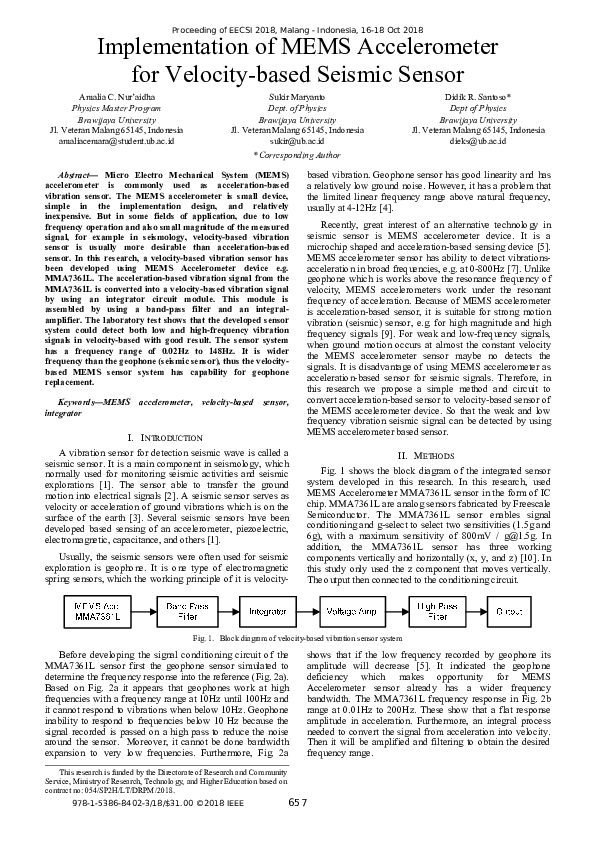 Pdf Implementation Of Mems Accelerometer For Velocity Based Seismic