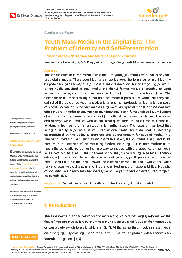 (PDF) Youth Mass Media in the Digital Era: The Problem of Identity and ...