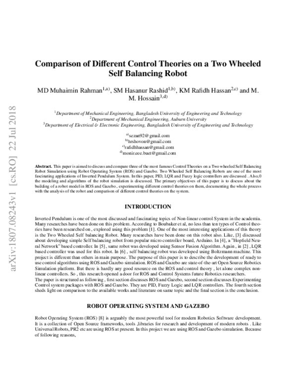 (PDF) Comparison of different control theories on a two wheeled self ...