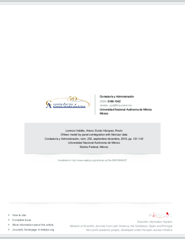 (PDF) Ohlson model by panel cointegration with Mexican data