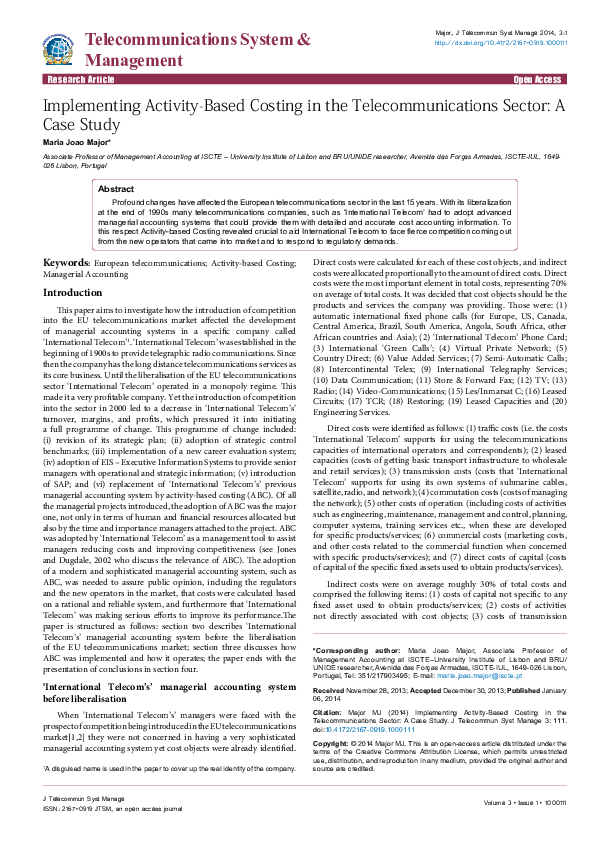 (PDF) Implementing Activity-Based Costing in the Telecommunications ...