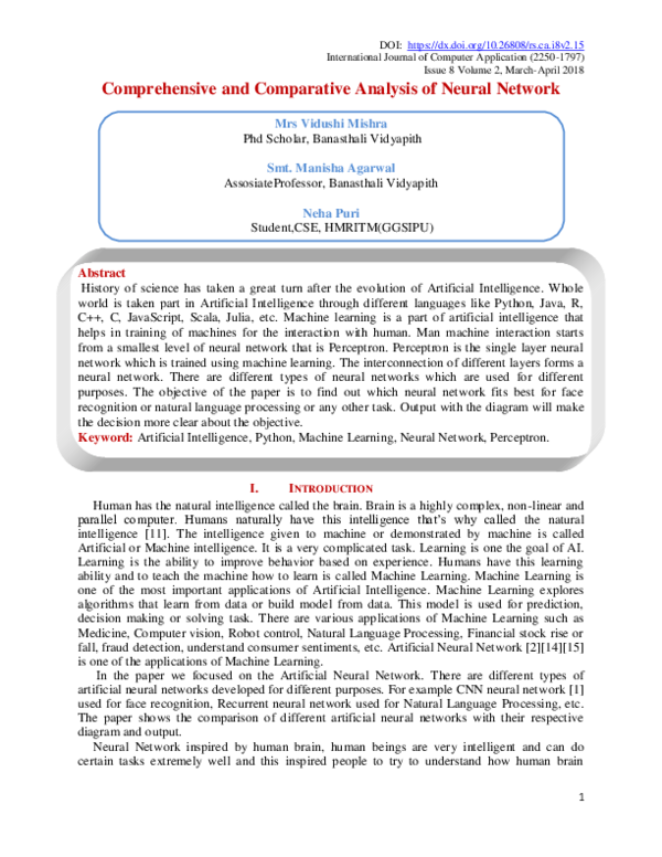 (PDF) Comprehensive and Comparative Analysis of Neural Network