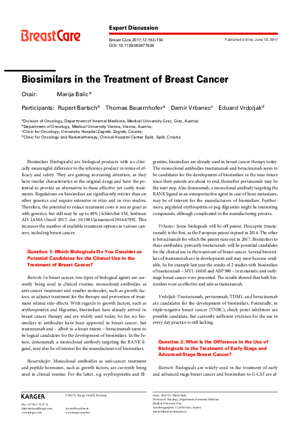 (PDF) Biosimilars in the Treatment of Breast Cancer | Marija Balic ...