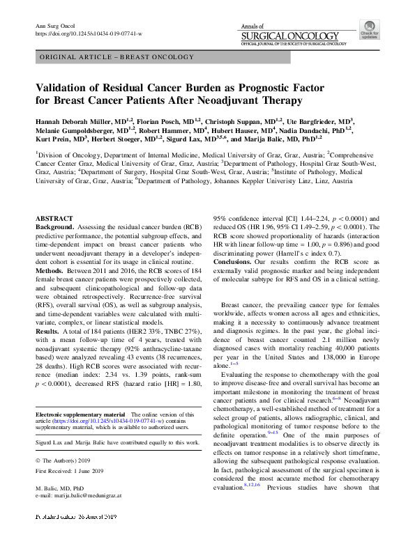 (PDF) Validation of Residual Cancer Burden as Prognostic Factor for ...
