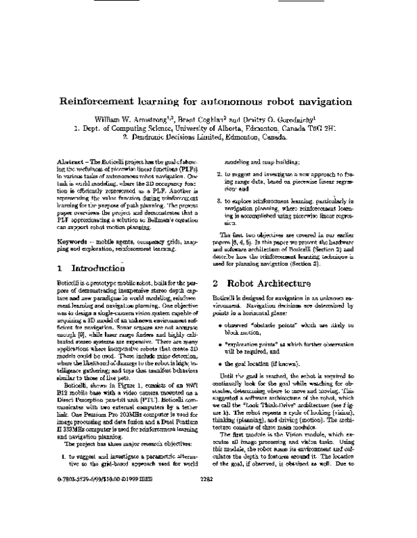 Pdf Reinforcement Learning For Autonomous Robot Navigation