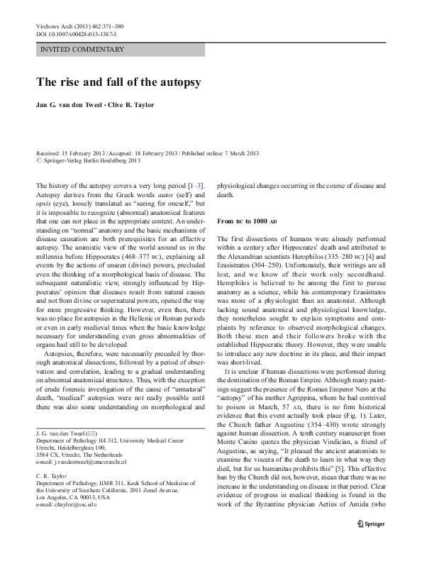 (PDF) The rise and fall of the autopsy