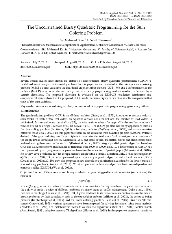 (PDF) The Unconstrained Binary Quadratic Programming for the Sum ... (PDF) The Unconstrained Binary Quadratic Programming for the Sum ...