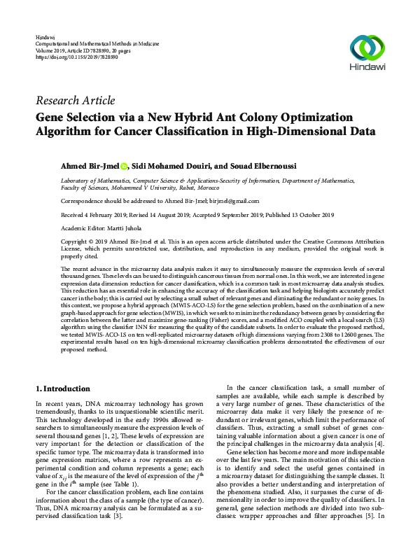(PDF) Gene Selection via a New Hybrid Ant Colony Optimization Algorithm for Cancer ...