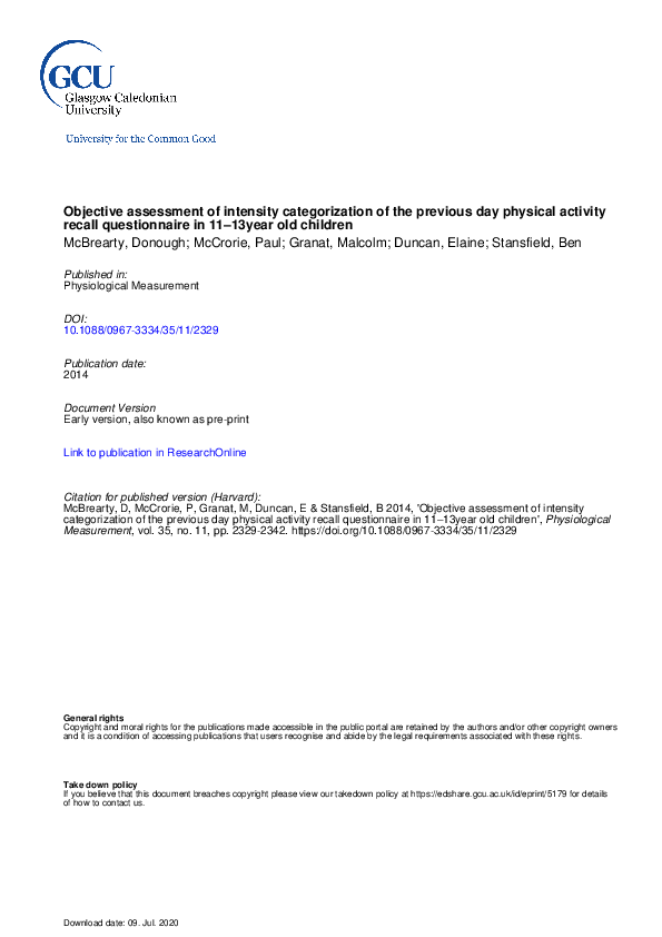 (PDF) Objective assessment of intensity categorization of the previous day physical activity ...