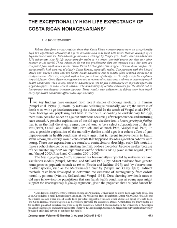 (PDF) The Exceptionally High Life Expectancy of Costa Rican Nonagenarians