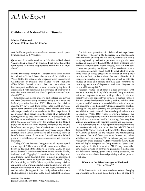 (PDF) Children and Nature-Deficit Disorder