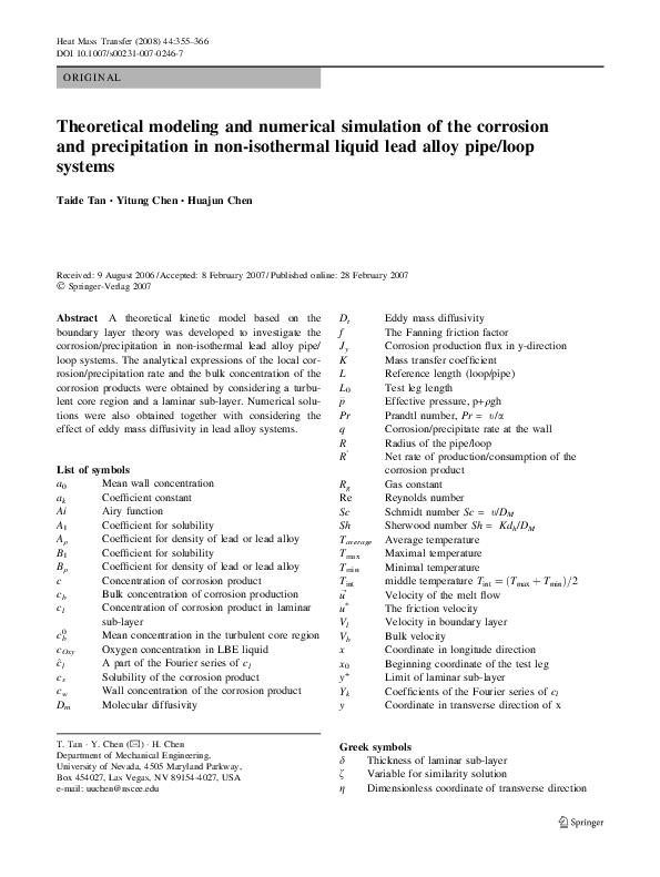 (PDF) Theoretical modeling and numerical simulation of the corrosion and precipitation in non ...