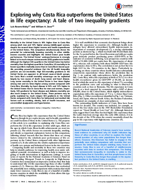 (PDF) Exploring why Costa Rica outperforms the United States in life ...
